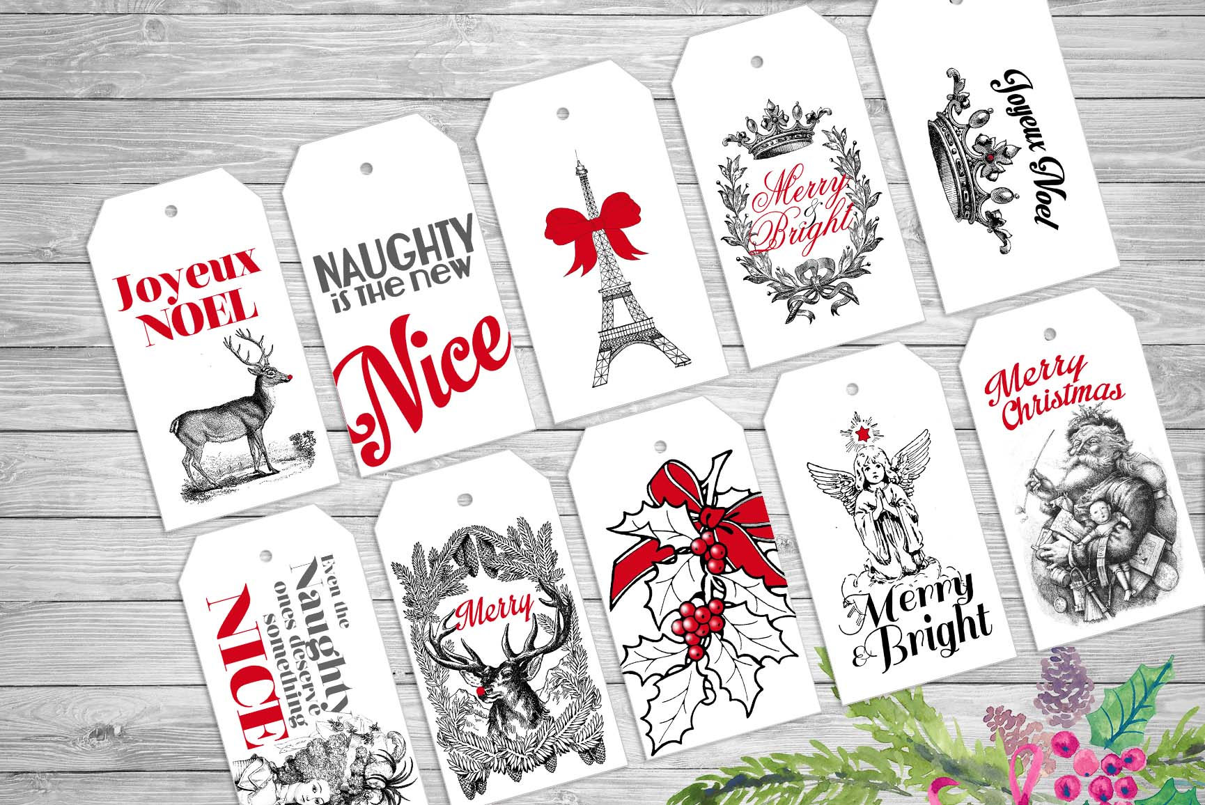 Scandi Christmas Gift Tags, Red Black White Printable (digital Download ...