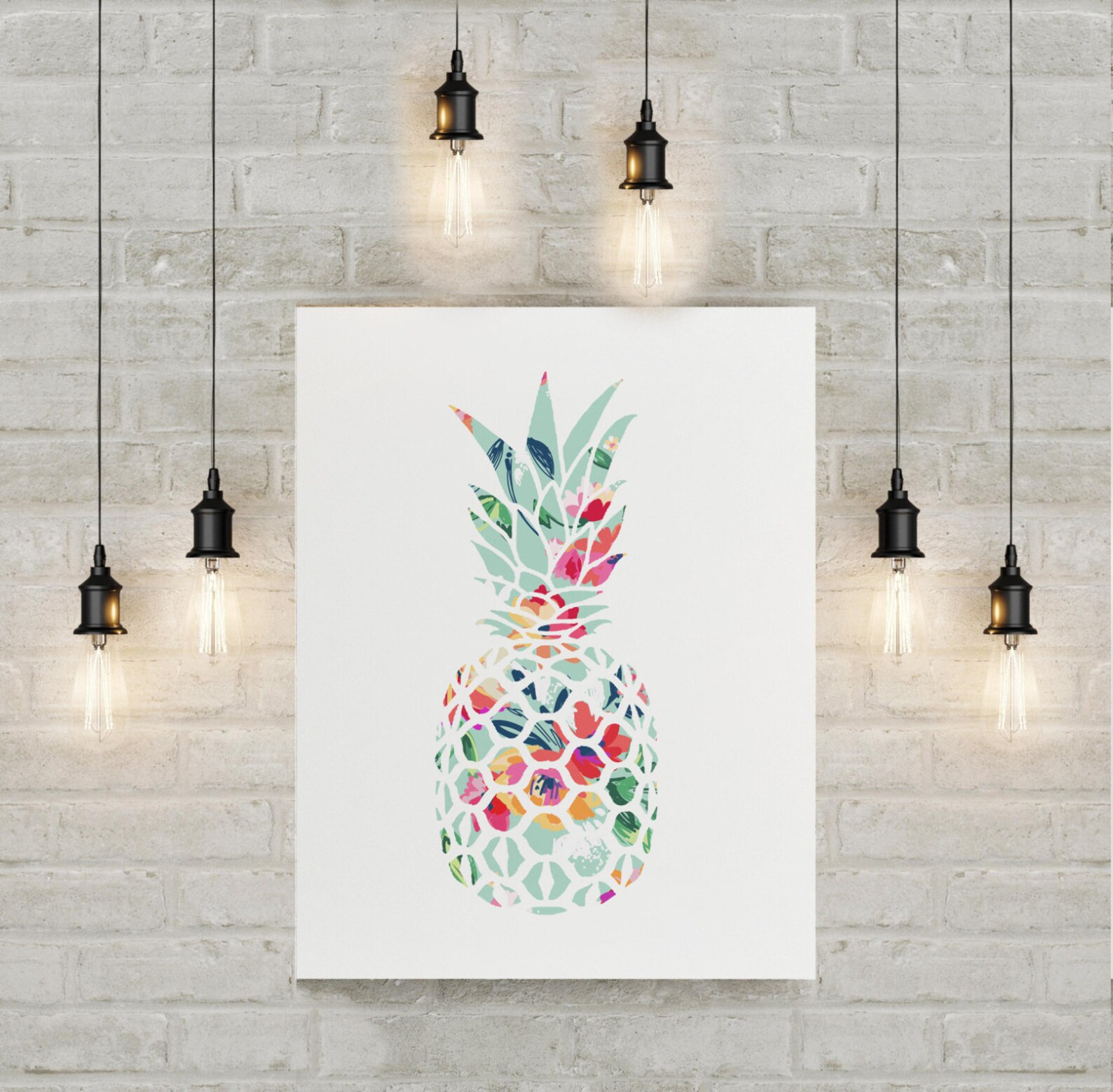 Floral Pineapple Print Pineapple Printable Art Tropical - Etsy