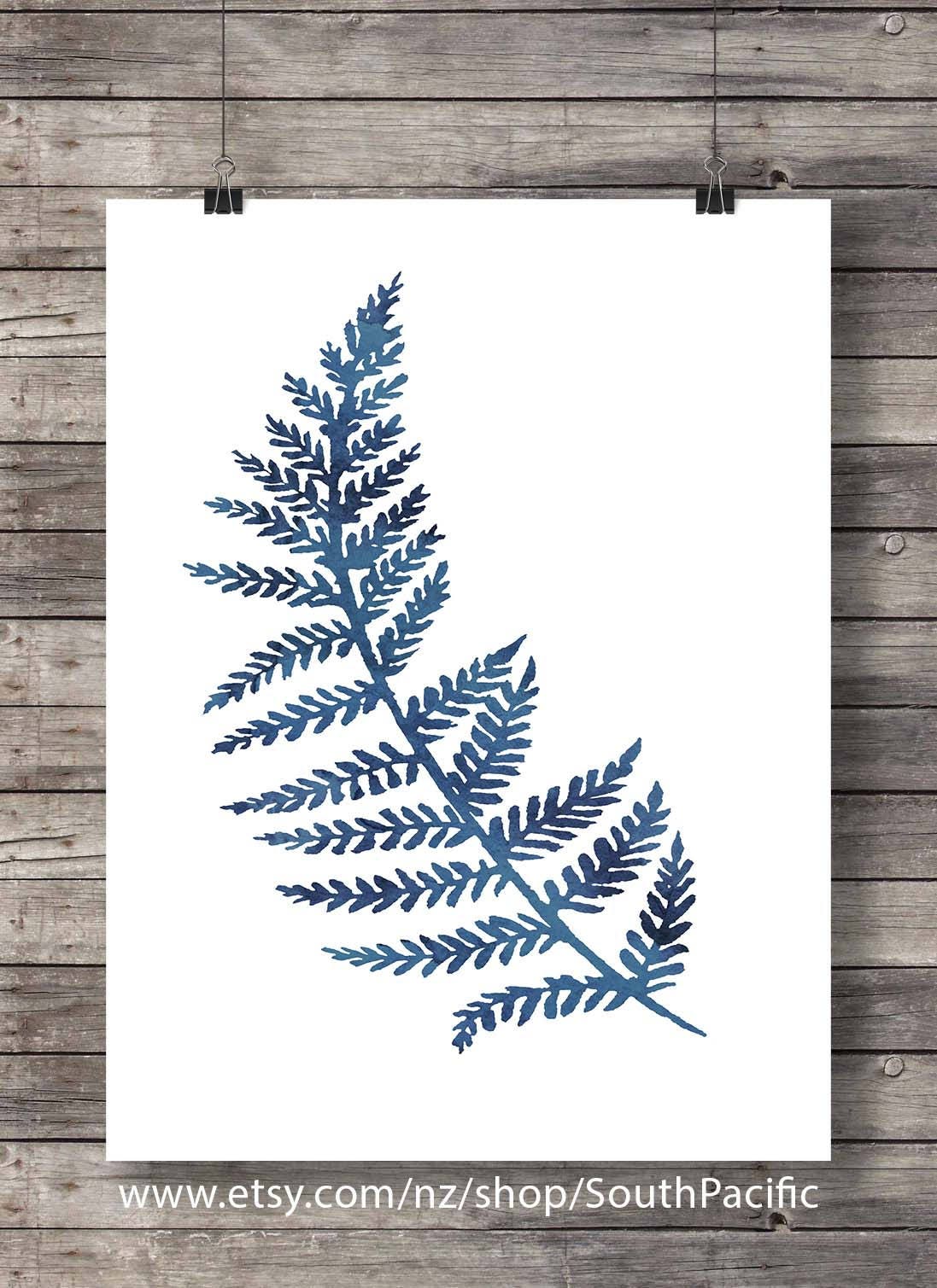 Ink Blue Fern Prints | Printable Art | Set of Three | Indigo Fern Leaf ...