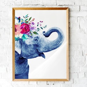 Blue Elephant Watercolor Art Print Animal Wall Art Printable Elephant ...