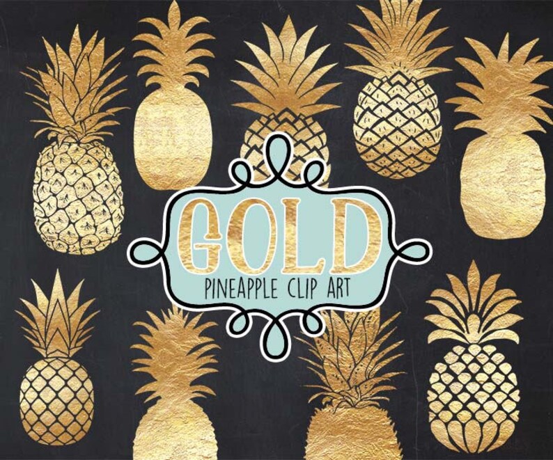 Pineapple Digital Clip Art Gold Foil Pineapples Pineapple - Etsy