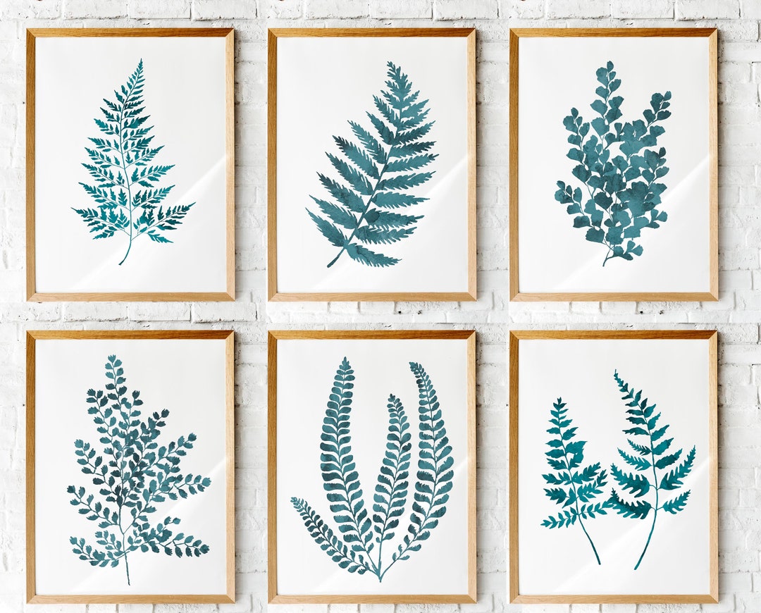 Fern Prints Printable Art Set of 6 Watercolor Ink Teal Fern - Etsy