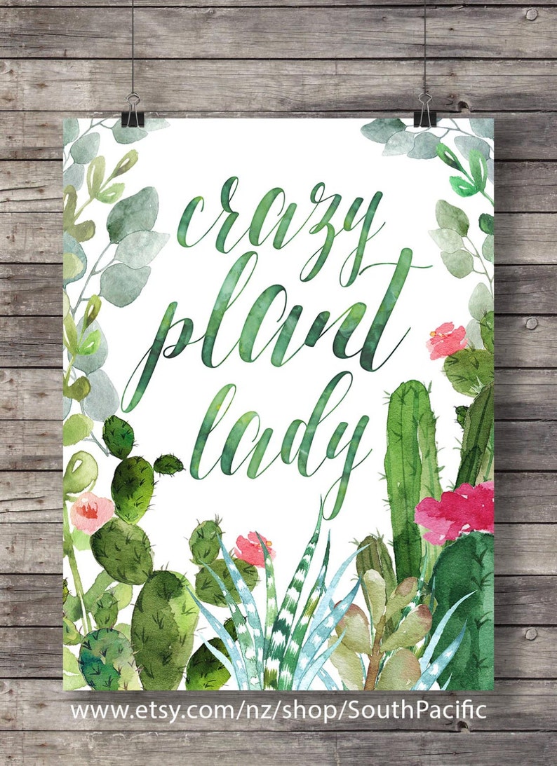 Crazy Plant Lady Printable Wall Art Typography Lettering - Etsy