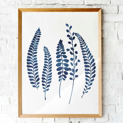 Leaf Print Blue Leaves Printable Wall Art Watercolor Leaves - Etsy