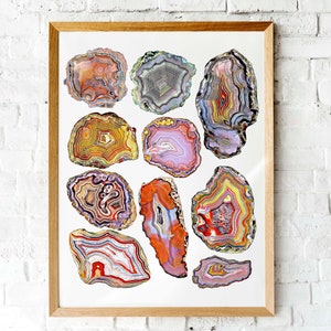 Agate Slice Art | Watercolor Crystal Illustration | Mineral Gemstones ...