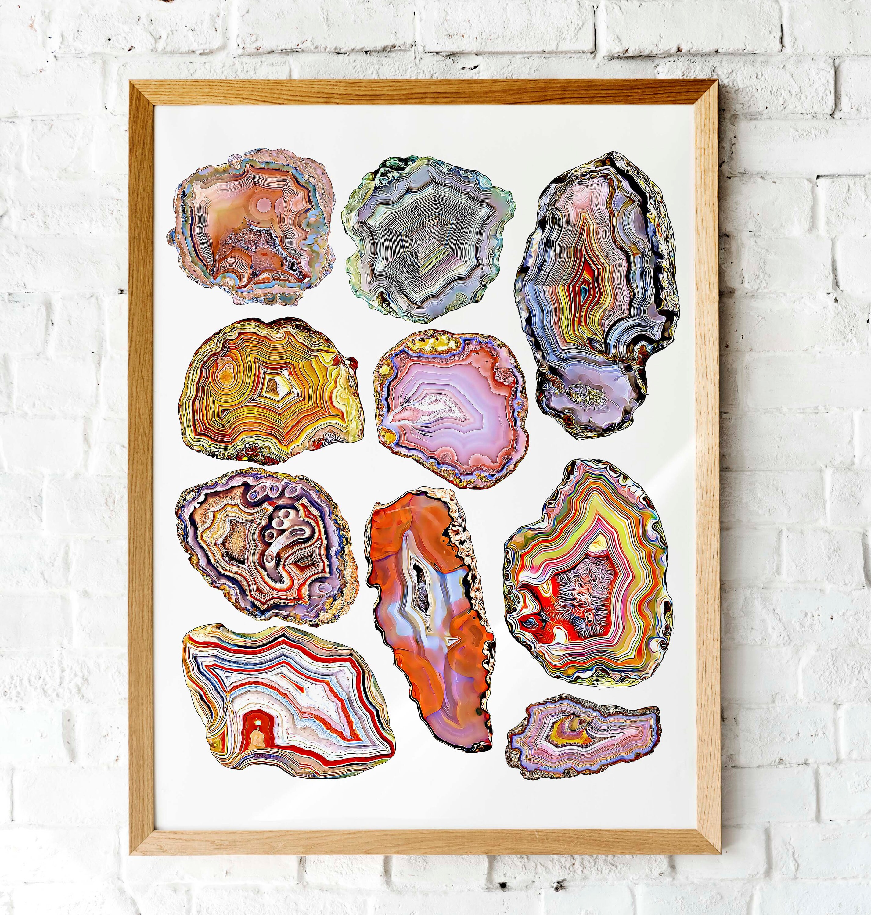 Agate slice art watercolor crystal illustration mineral | Etsy