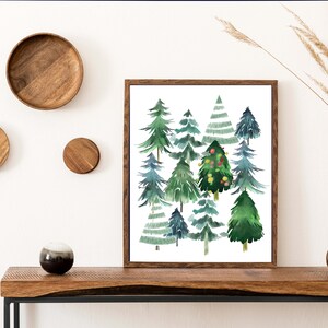Christmas Printable Wall Art, Watercolor Holiday Christmas Trees Print ...