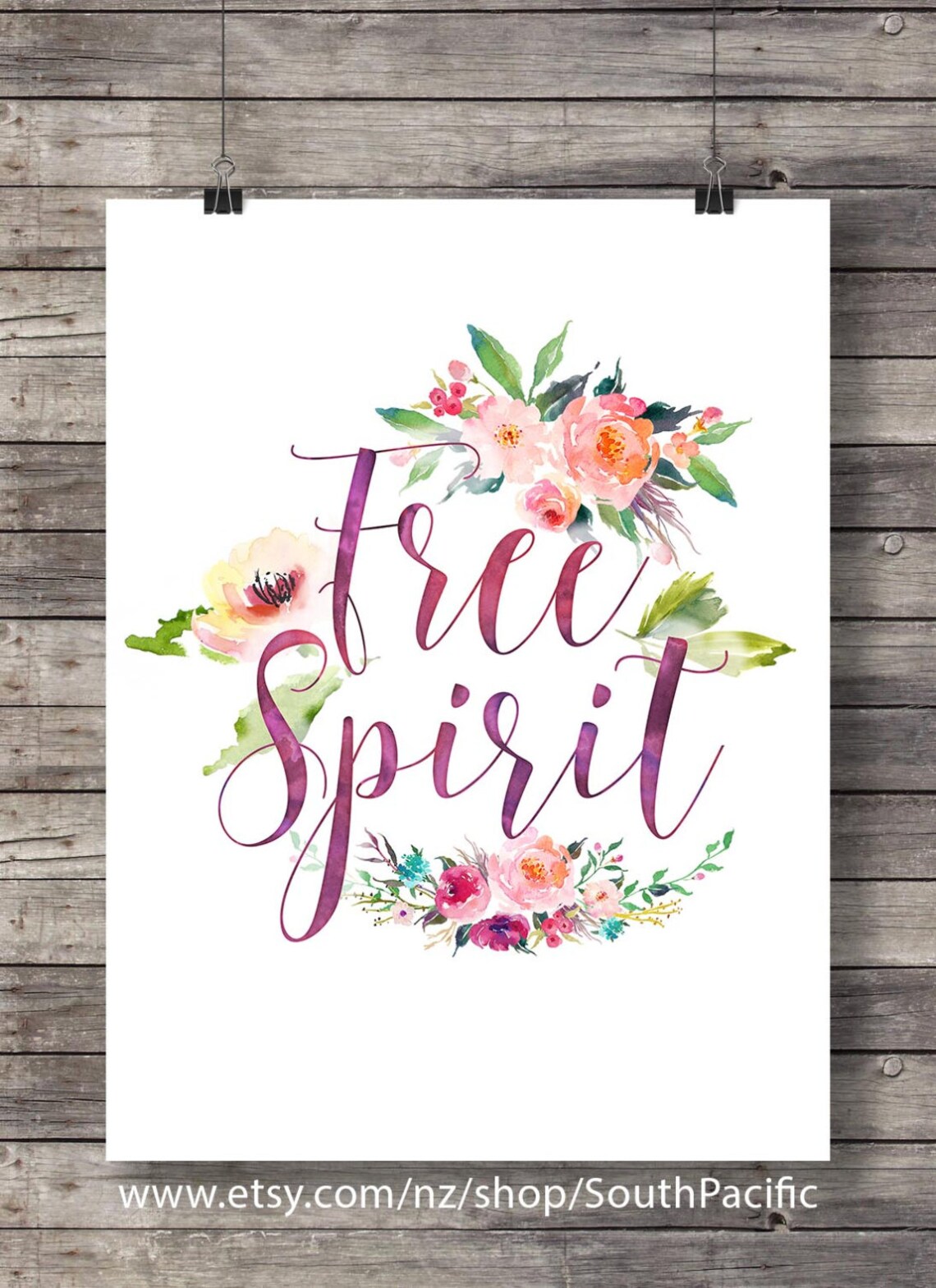Free Spirit Printable Art Watercolor Flowers Typography Art - Etsy