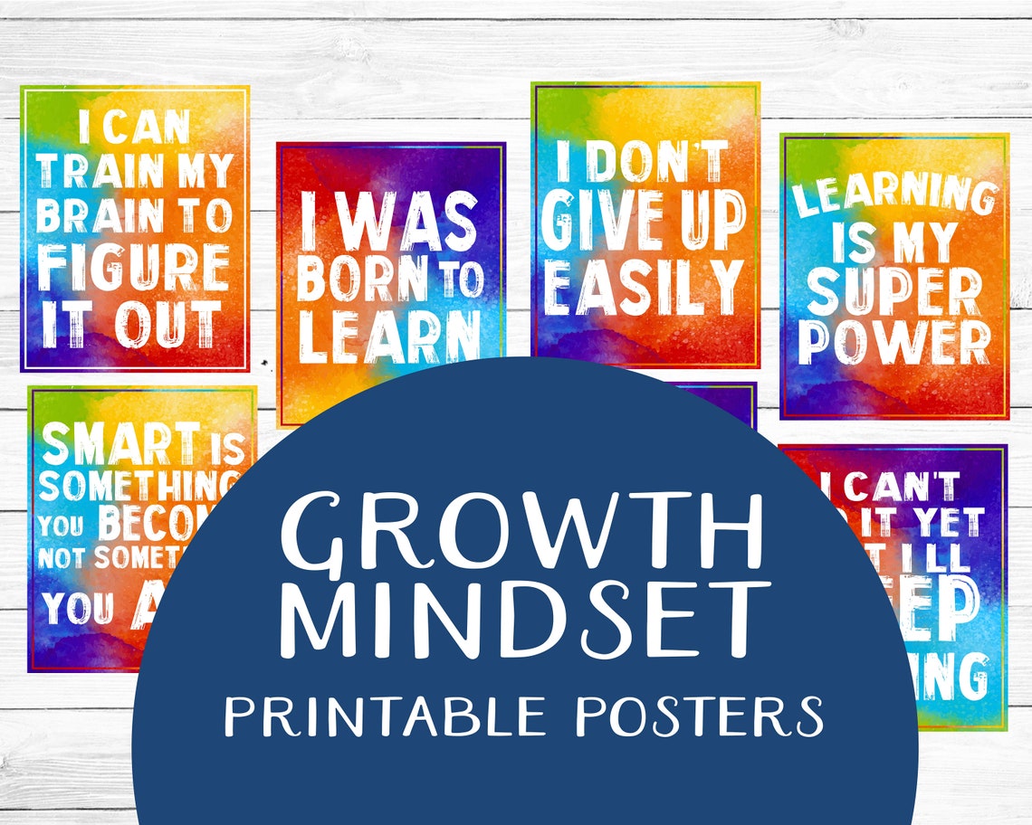 Set of 8 Growth mindset classroom PRINTABLE posters rainbow | Etsy