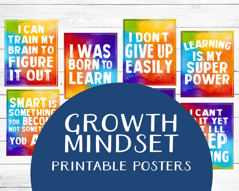 Set of 8 Growth mindset classroom PRINTABLE posters rainbow | Etsy