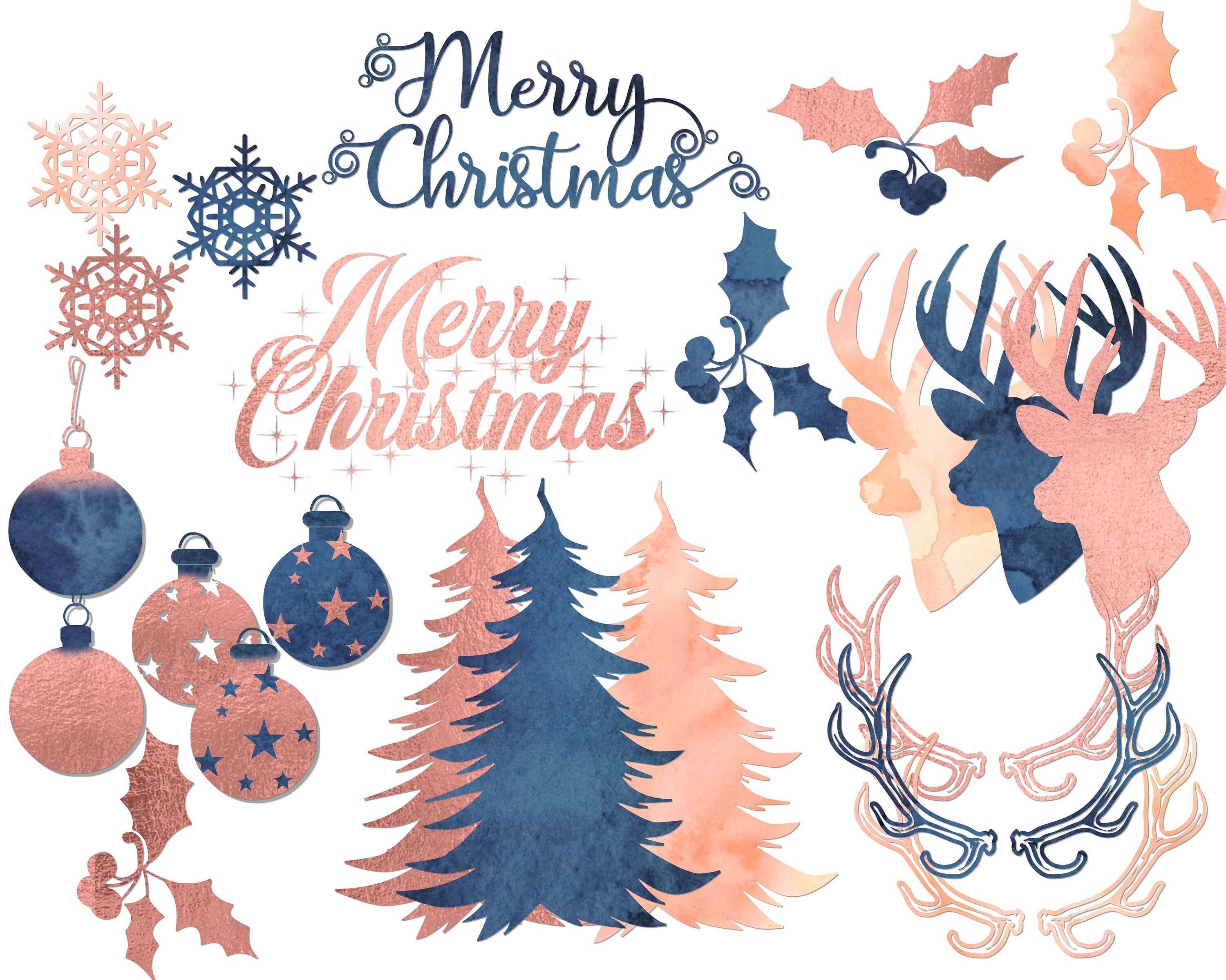 Christmas Digital Clip Art Rose Gold Blush and Navy - Etsy
