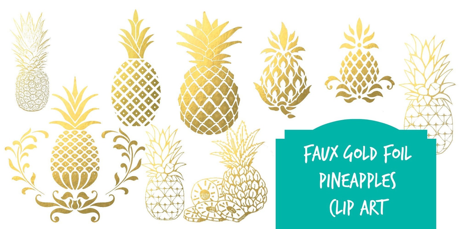 Gold pineapples digital clip art wedding clip art Instant | Etsy