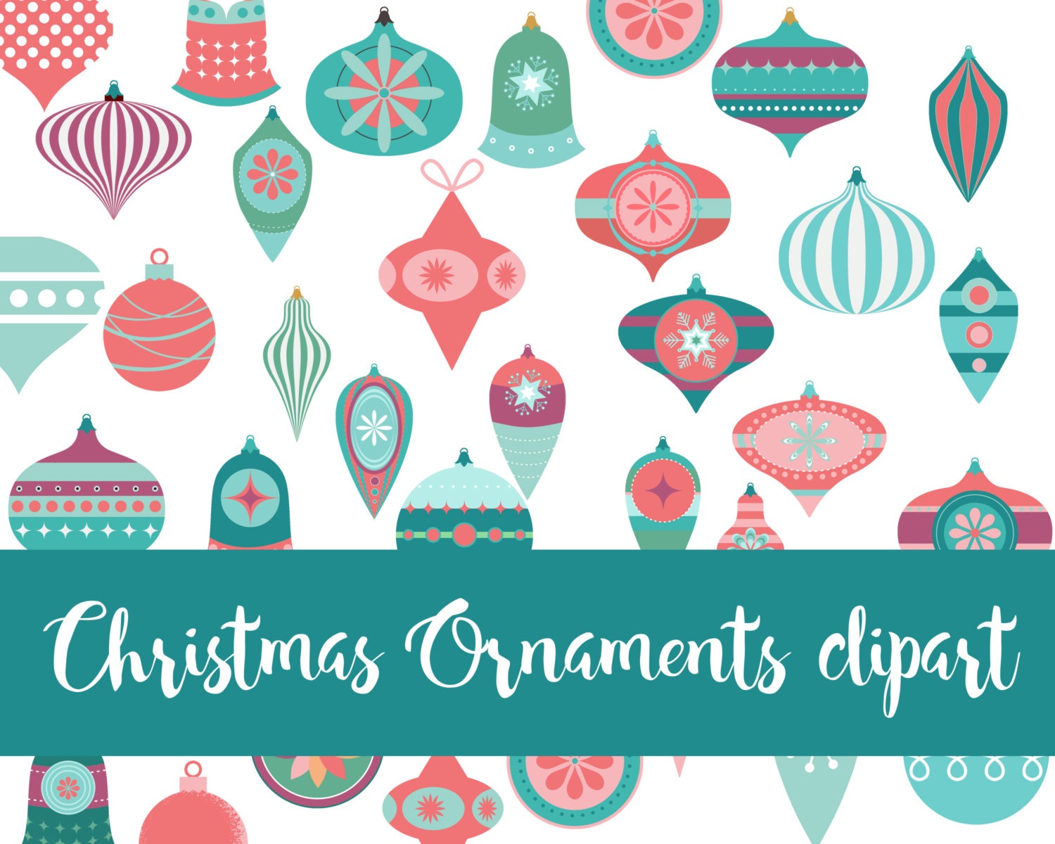 Christmas Clip Art Retro Christmas Ornaments 30 Holiday - Etsy