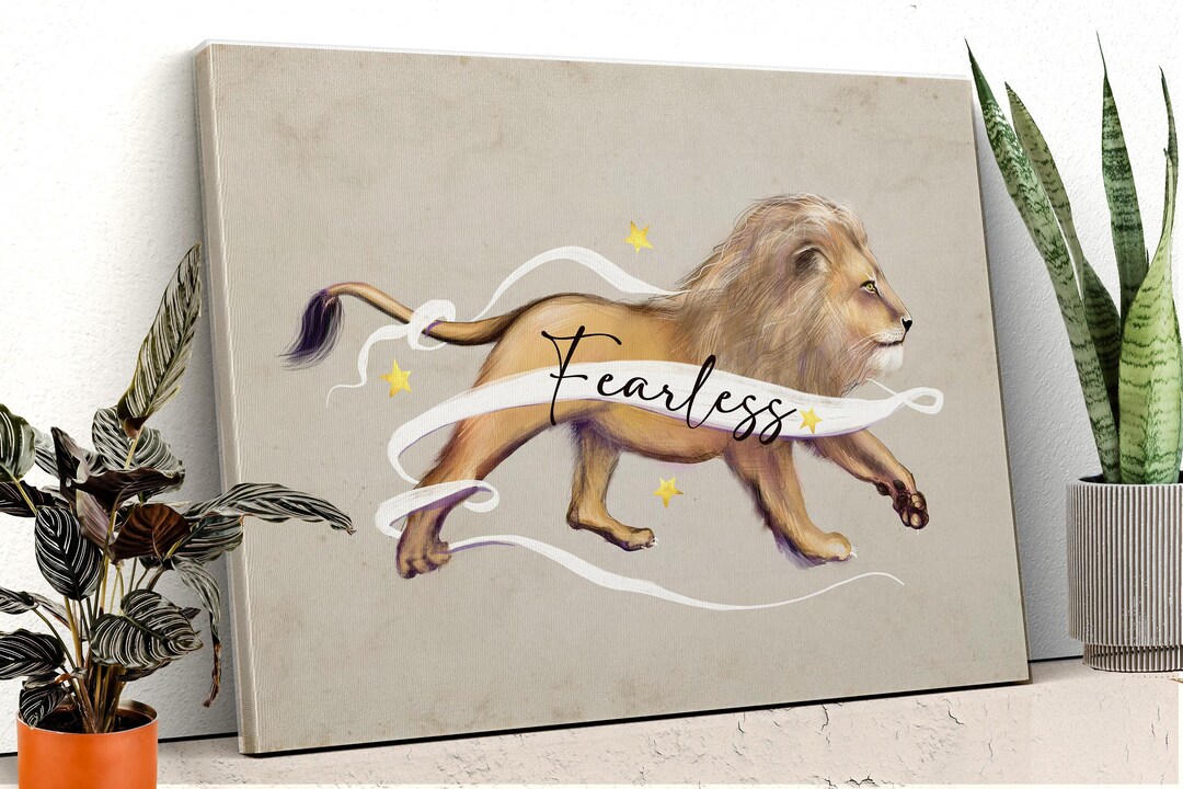 FEARLESS Lion Painting Printable Art Lion Illustration - Etsy