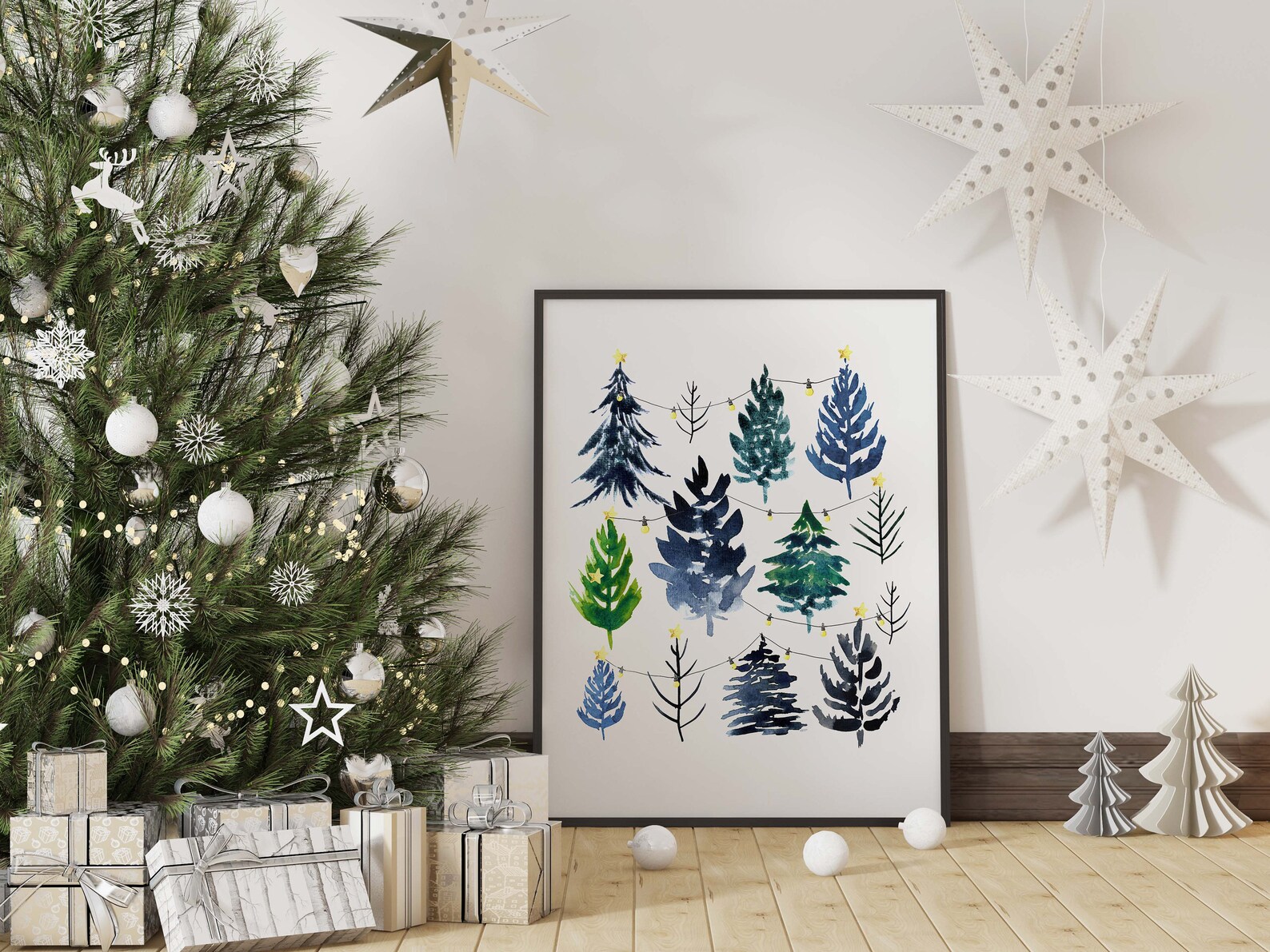 Christmas Printable Wall Art, Watercolor Holiday Christmas Trees Print ...