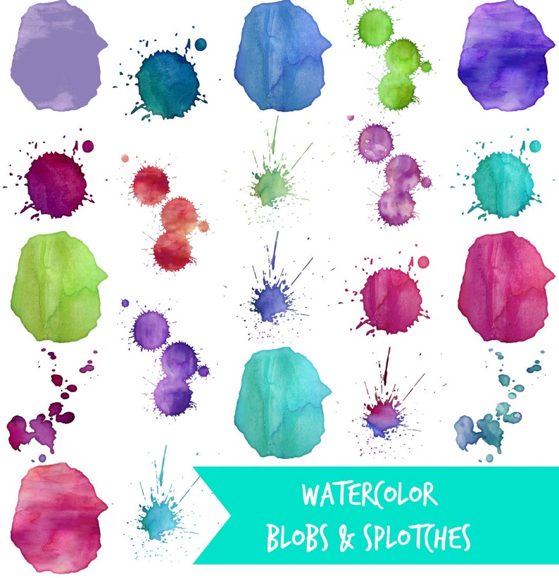 Digital Clip Art Watercolor Splotches Drips Rainbow Multi | Etsy