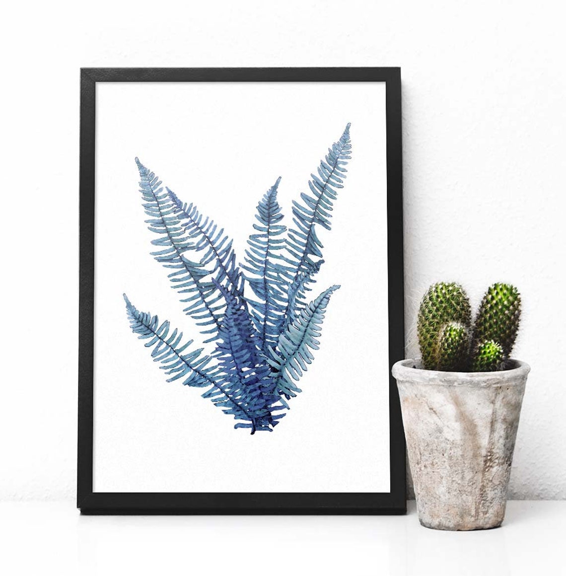 Ink blue fern print Printable art painting indigo fern leaf | Etsy