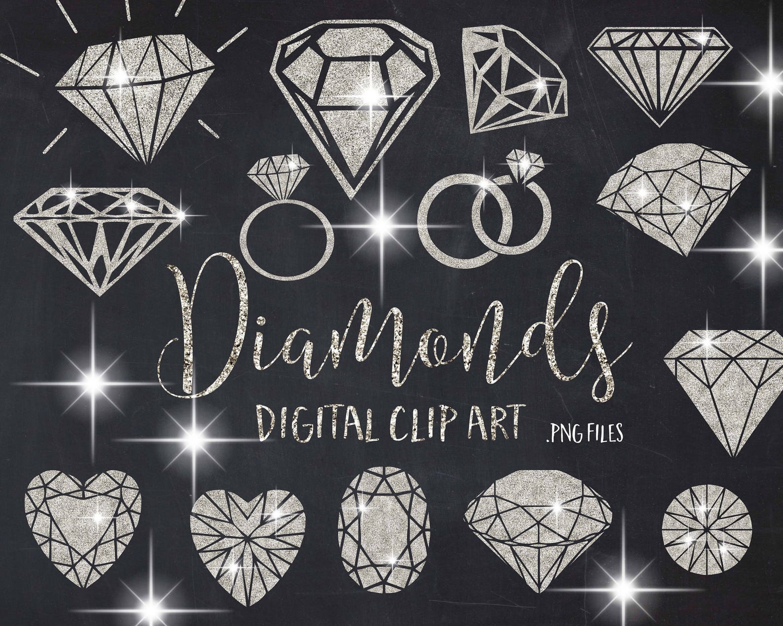 Diamonds Digital Clip Art Wedding Clip Art Engagement Clip - Etsy