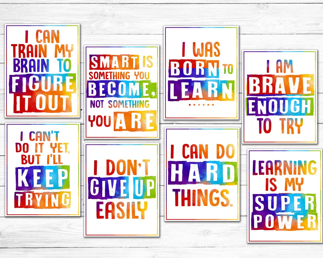 Growth Mindset Posters: Rainbow Watercolor Classroom Prints (set of 8 ...