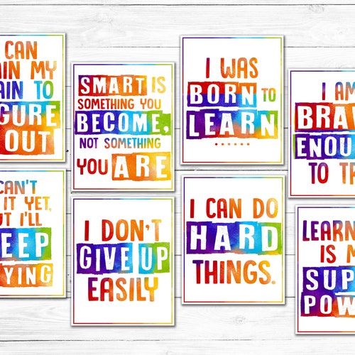 Set of 8 Growth Mindset Classroom PRINTABLE Posters Rainbow | Etsy