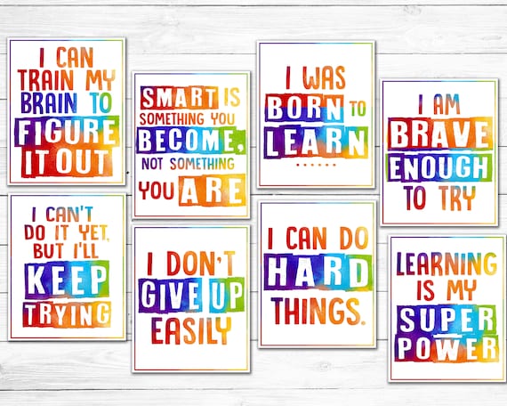 Set of 8 Growth Mindset Classroom PRINTABLE Posters Rainbow | Etsy