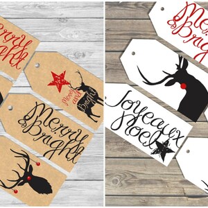 Christmas Printable Holiday Gift Tags Modern Minimal Deer Stag Tags Two ...