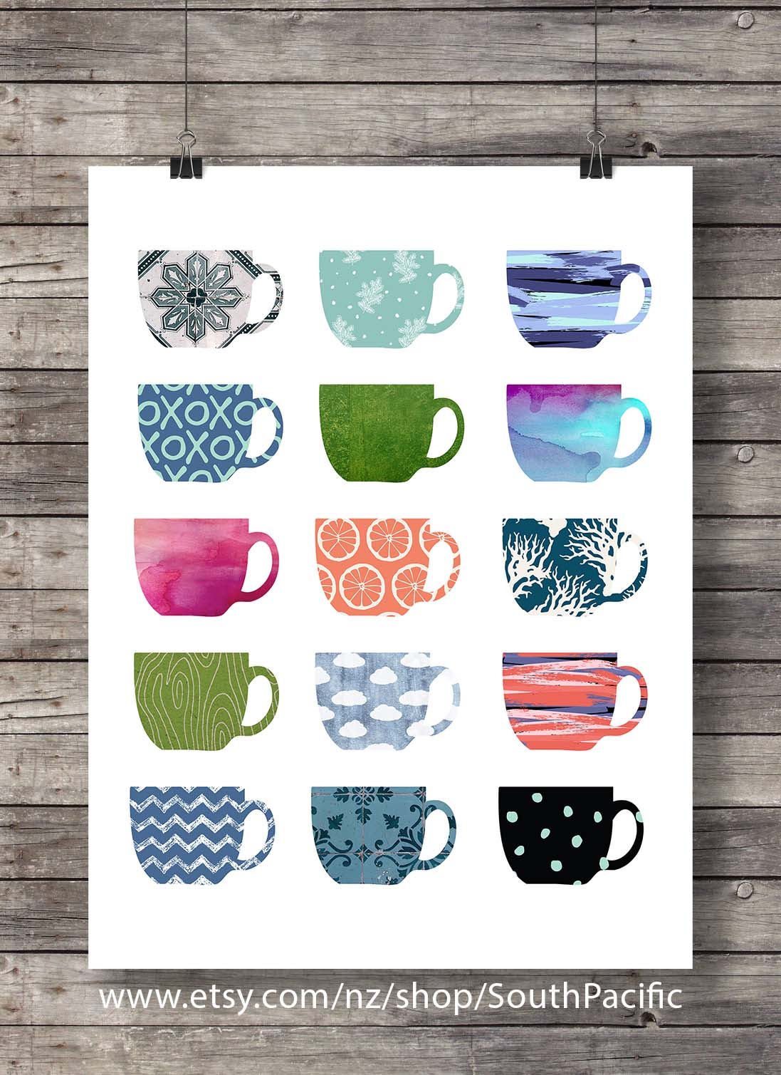 Watercolor Coffee Cups Art Printable Kitchen Decor | Etsy