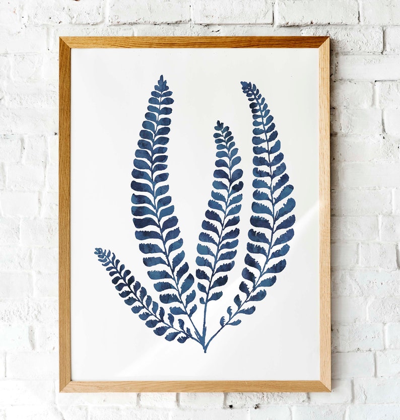 Ink Blue Fern Print Printable Art Painting Indigo Fern Leaf - Etsy