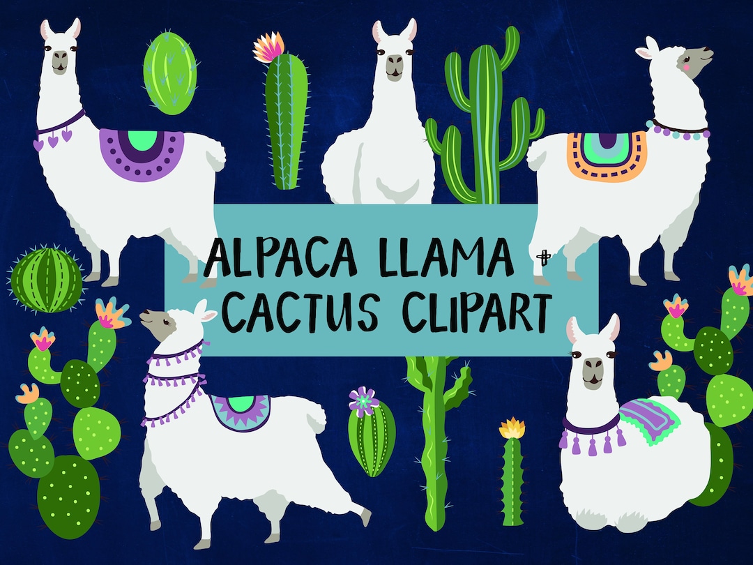 Alpaca Llama Digital Clip Art Png Files Cactus Clip Art Cacti Llama ...