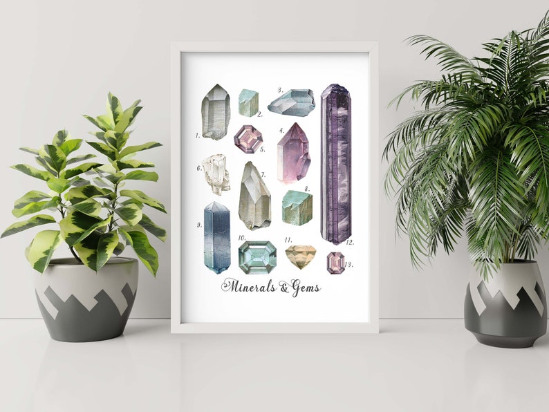 Gemstones Chart Watercolor Minerals Art Print Crystal | Etsy