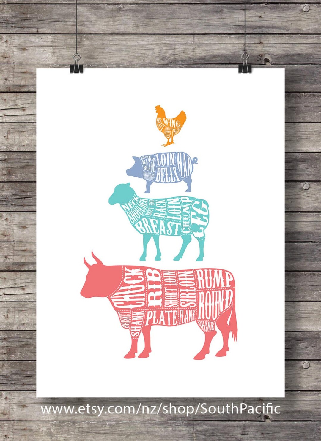 Butchers Diagram Butchery Cuts Print Printable Art Chalkboard Barbecue ...