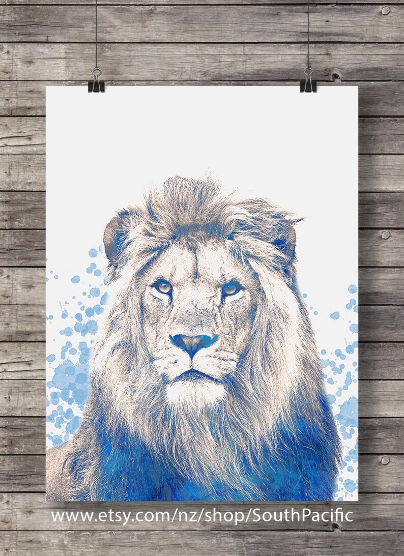 Lion Blue Watercolor Art Print Blue Lion Lion Watercolor - Etsy