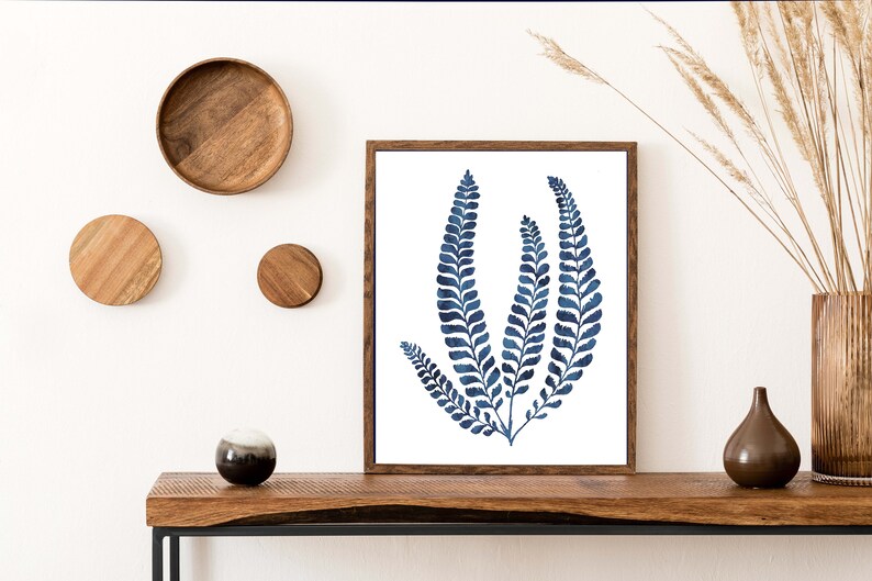 Ink Blue Fern Print Printable Art Painting Indigo Fern Leaf - Etsy