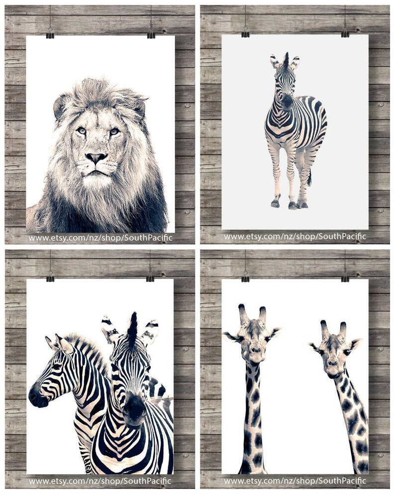 African Animals Art Prints Set of 4 Printable Art Sepia Zebra | Etsy
