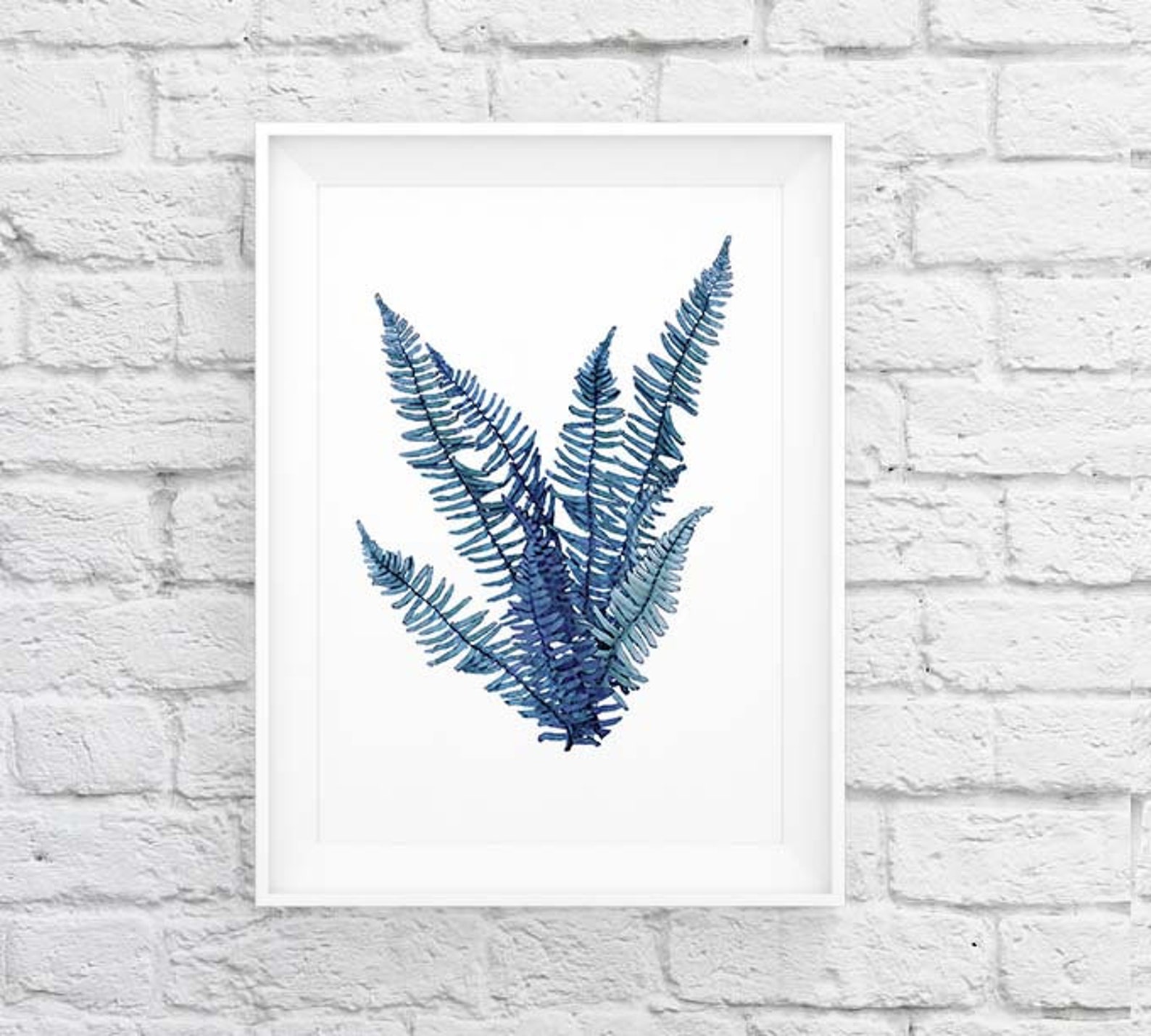 Ink blue fern print Printable art painting indigo fern leaf | Etsy