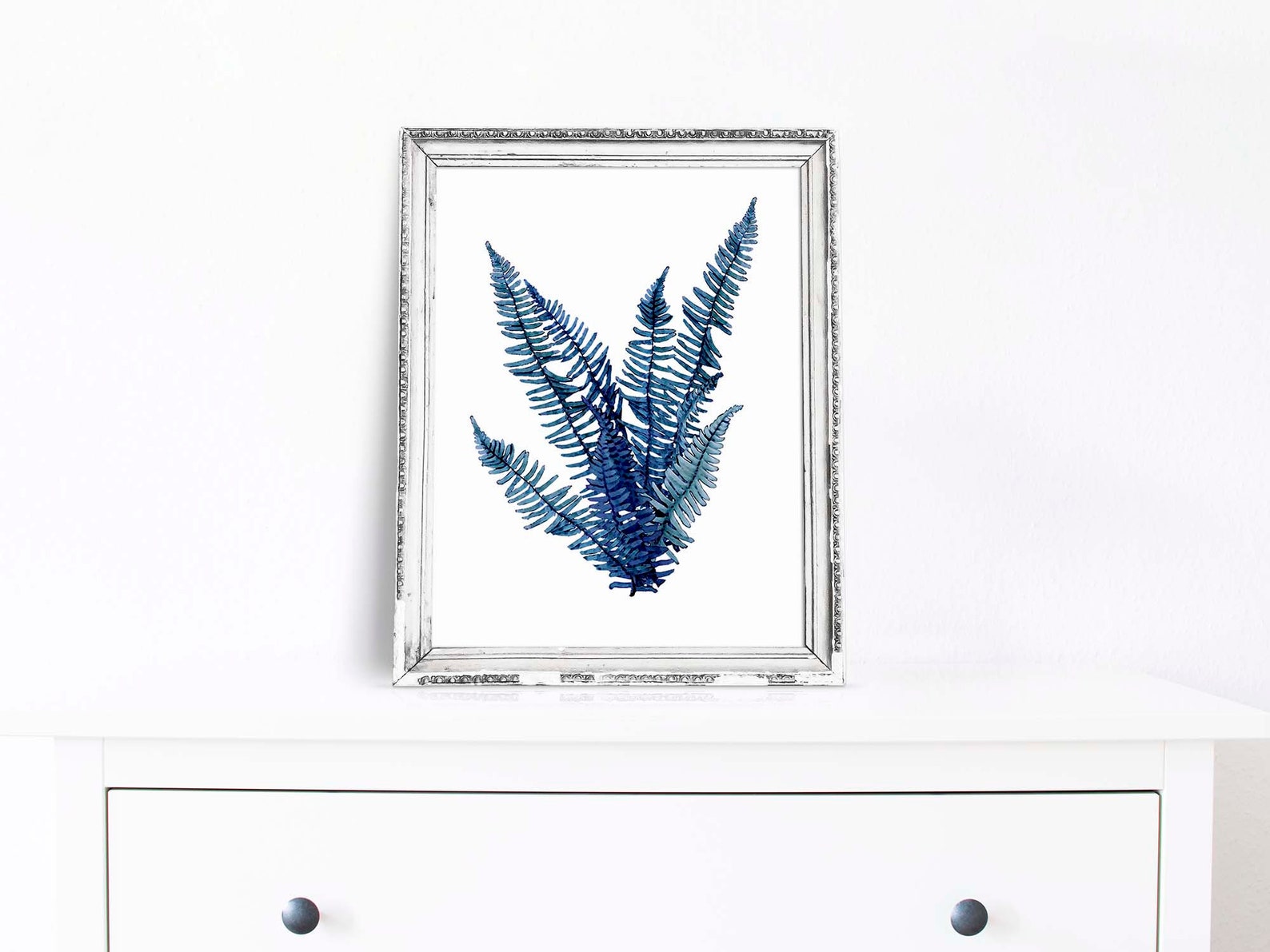 Ink blue fern print Printable art painting indigo fern leaf | Etsy