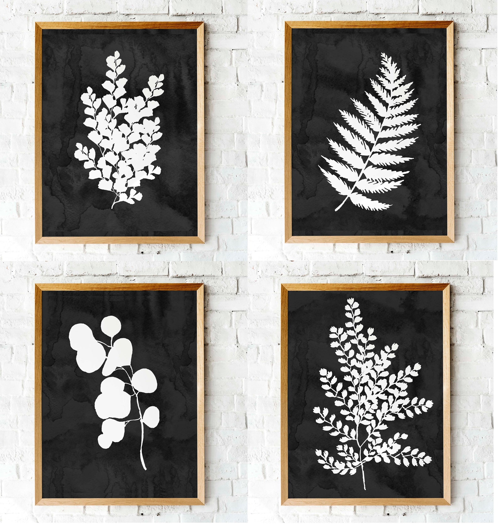 Fern Prints Printable Art Set of 4 Watercolor Black Ink Fern - Etsy ...