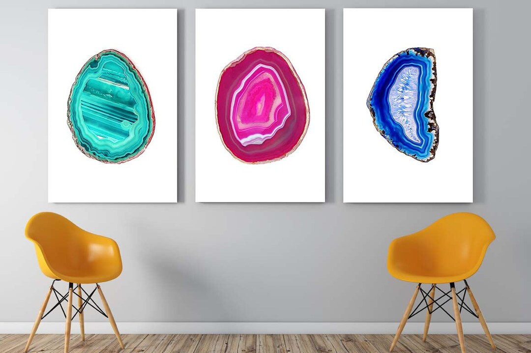 Agate Slices, Crystal Illustration Set of 3 Watercolor Crystals Art ...