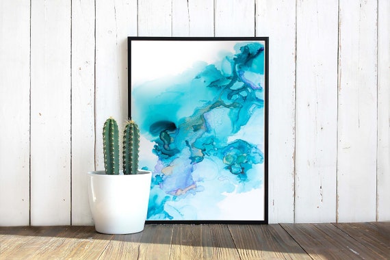 Printable Art Watercolor Abstract Print Blue Turquoise | Etsy