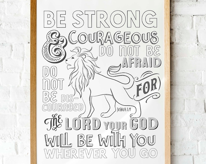 Be Strong and Courageous Coloring Page 8.5X11 Bible Journaling Tip-in ...