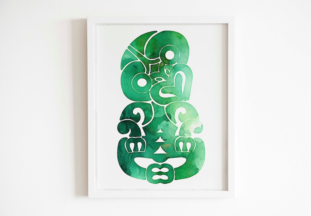 Tiki Watercolor Art |new Zealand Maori Art Print | Green Watercolor ...
