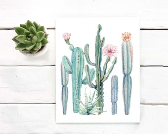 Cactus Watercolor Printable Cactus Print Pastel Watercolor Print Boho ...