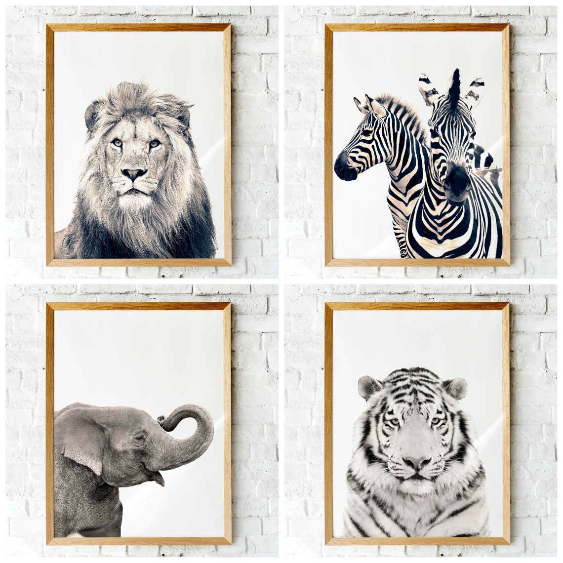 African Animals Art Print Printable Art Set of 4 Sepia Zebra - Etsy ...