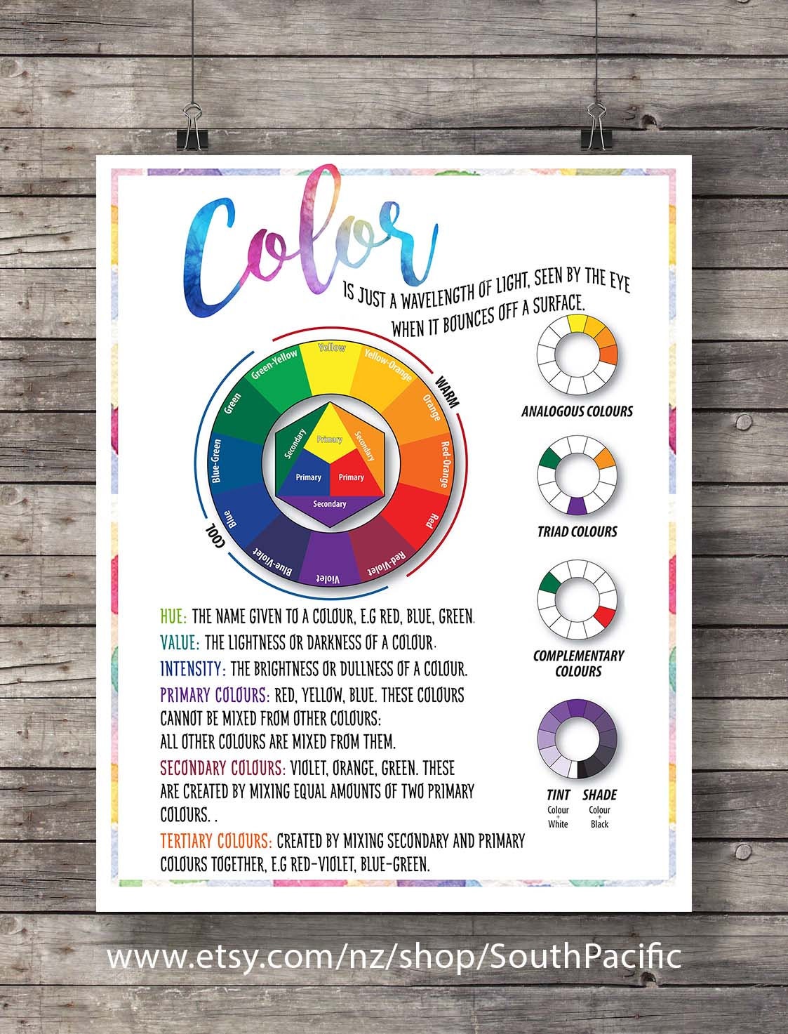 Color poster art classroom printable color theory wall art | Etsy
