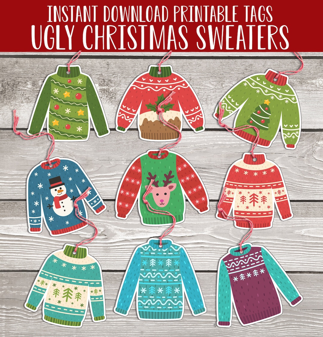 Printable Gift Tags, Ugly Sweater Tags, Christmas Tags, Printable ...