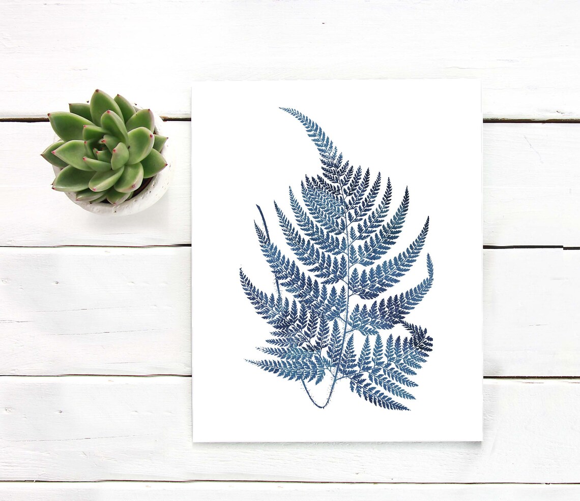 Ink Blue Fern Art Print Printable Art Painting Indigo Fern | Etsy