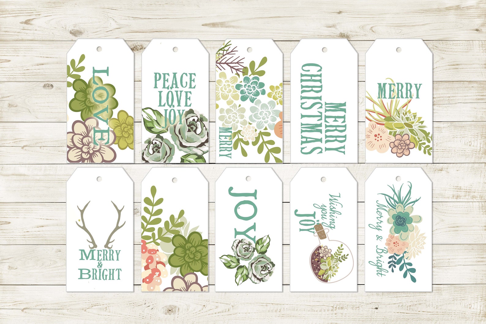 Printable Christmas Gift Tags Botanical Succulent Cacti Holiday Tags ...