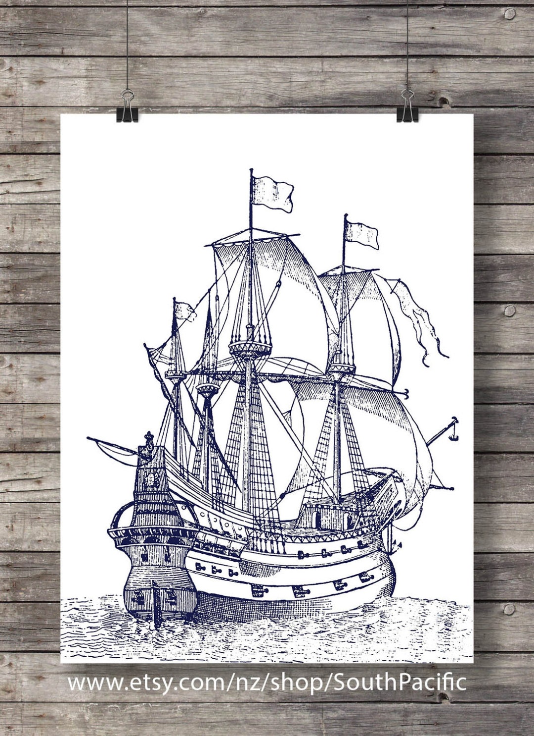 Ship Art Print Vintage Engraving Nautical Art Print Sailing Ship Rustic ...