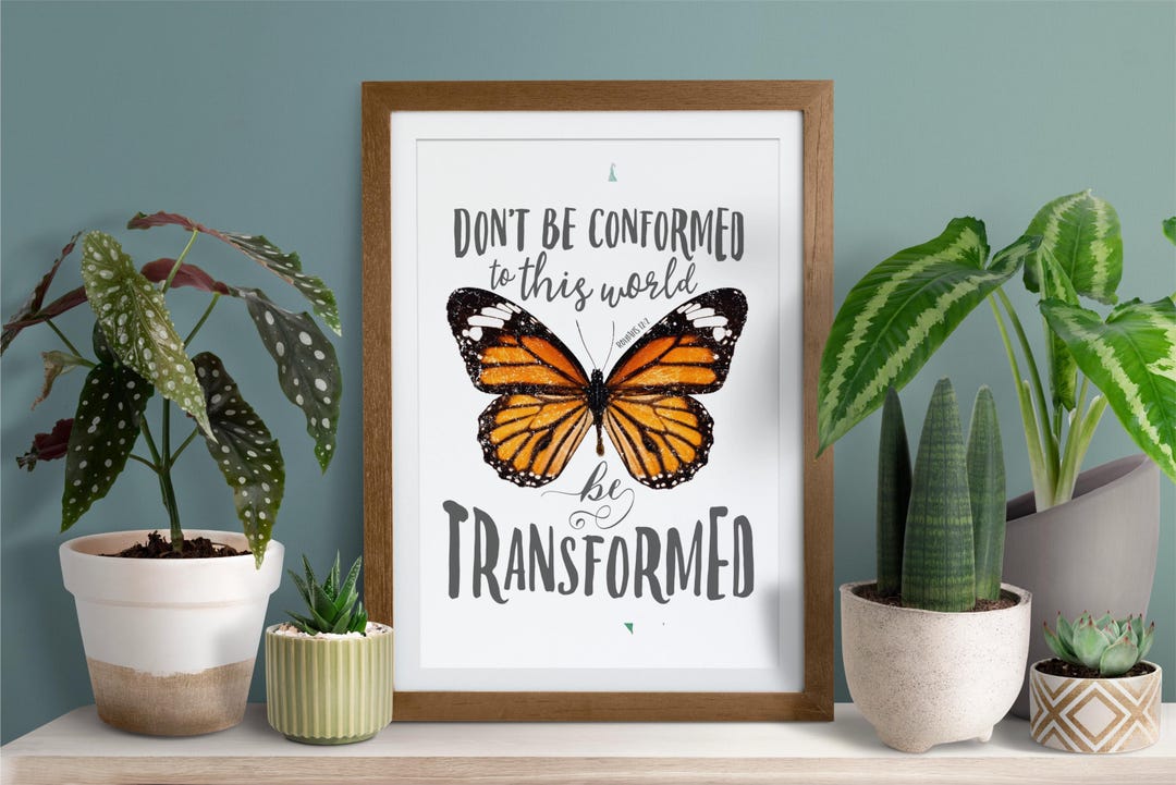 Romans 12:2 Butterfly Print – Be Transformed Bible Verse Wall Art ...