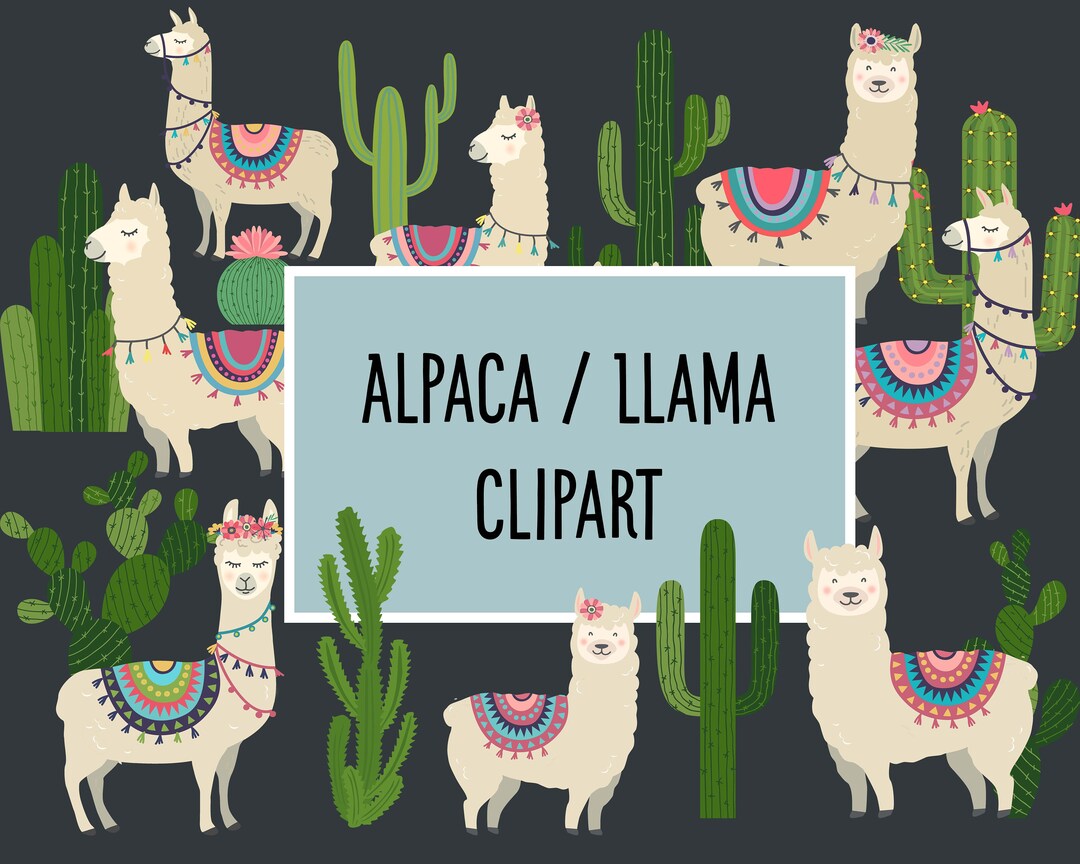 Alpaca Llama Digital Clip Art Png Files Cactus Clip Art Cacti Llama ...